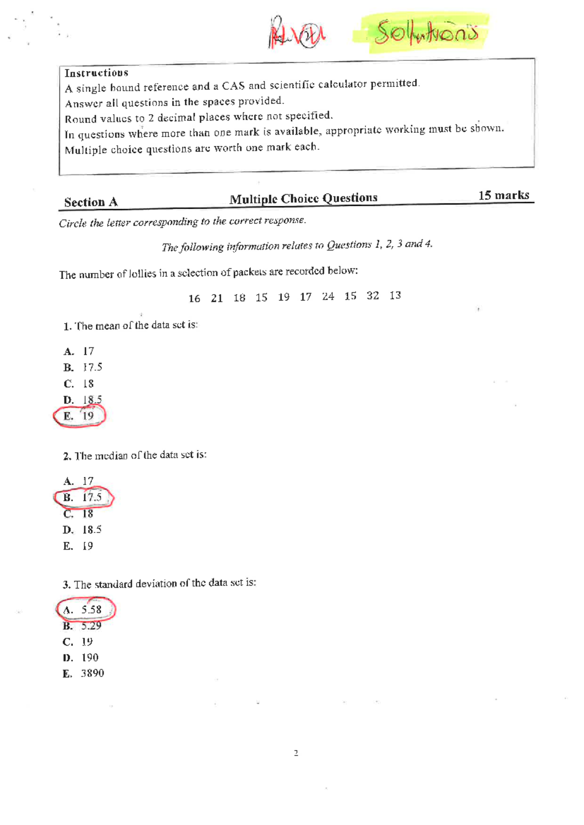 Data Analysis 2: Solutions for Exam Questions and Calculations - Studocu