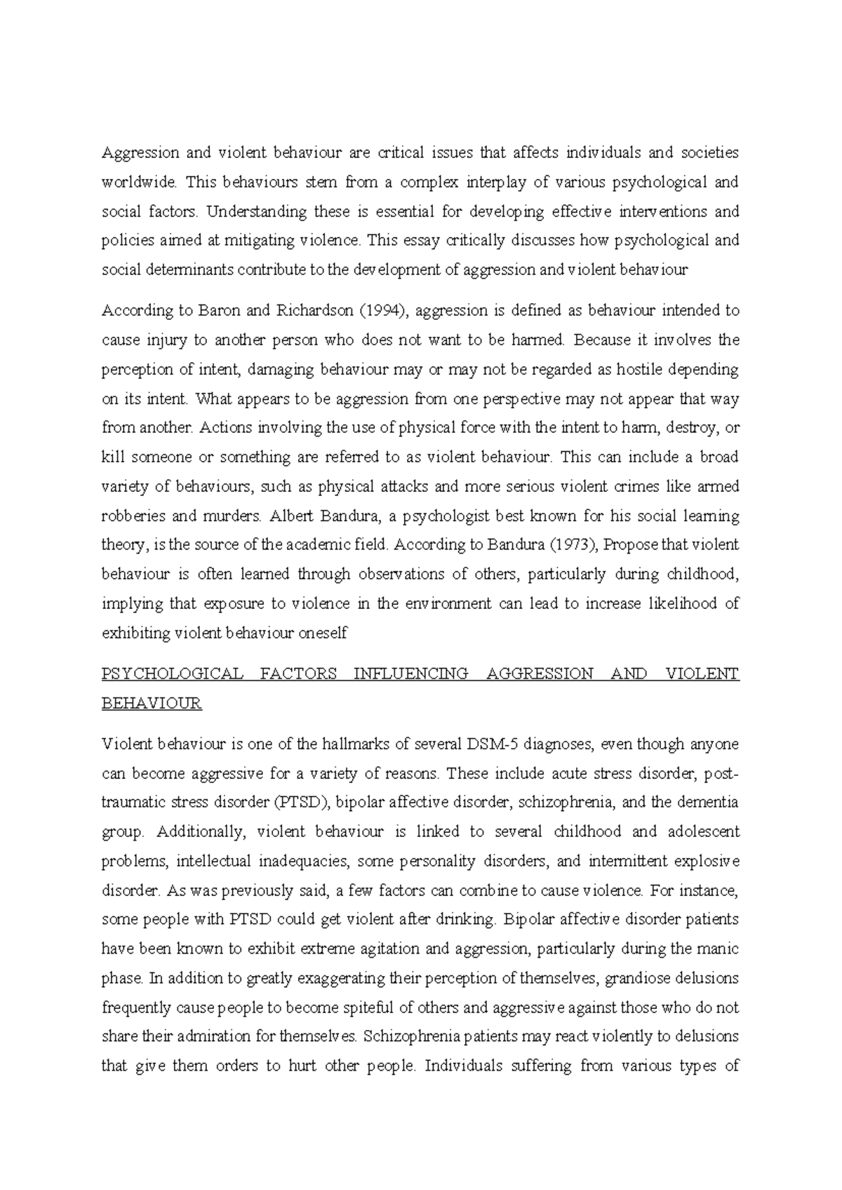 CFSD302 Assignment: Understanding Aggression & Violent Behavior Factors ...