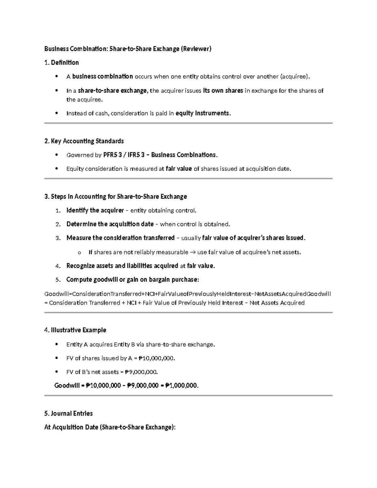 Business Combination STS: Exchange Accounting Overview - Studocu