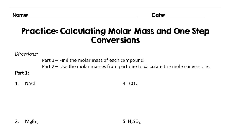 Calculating Molar Mass & Conversions: Practice Exercise - Studocu