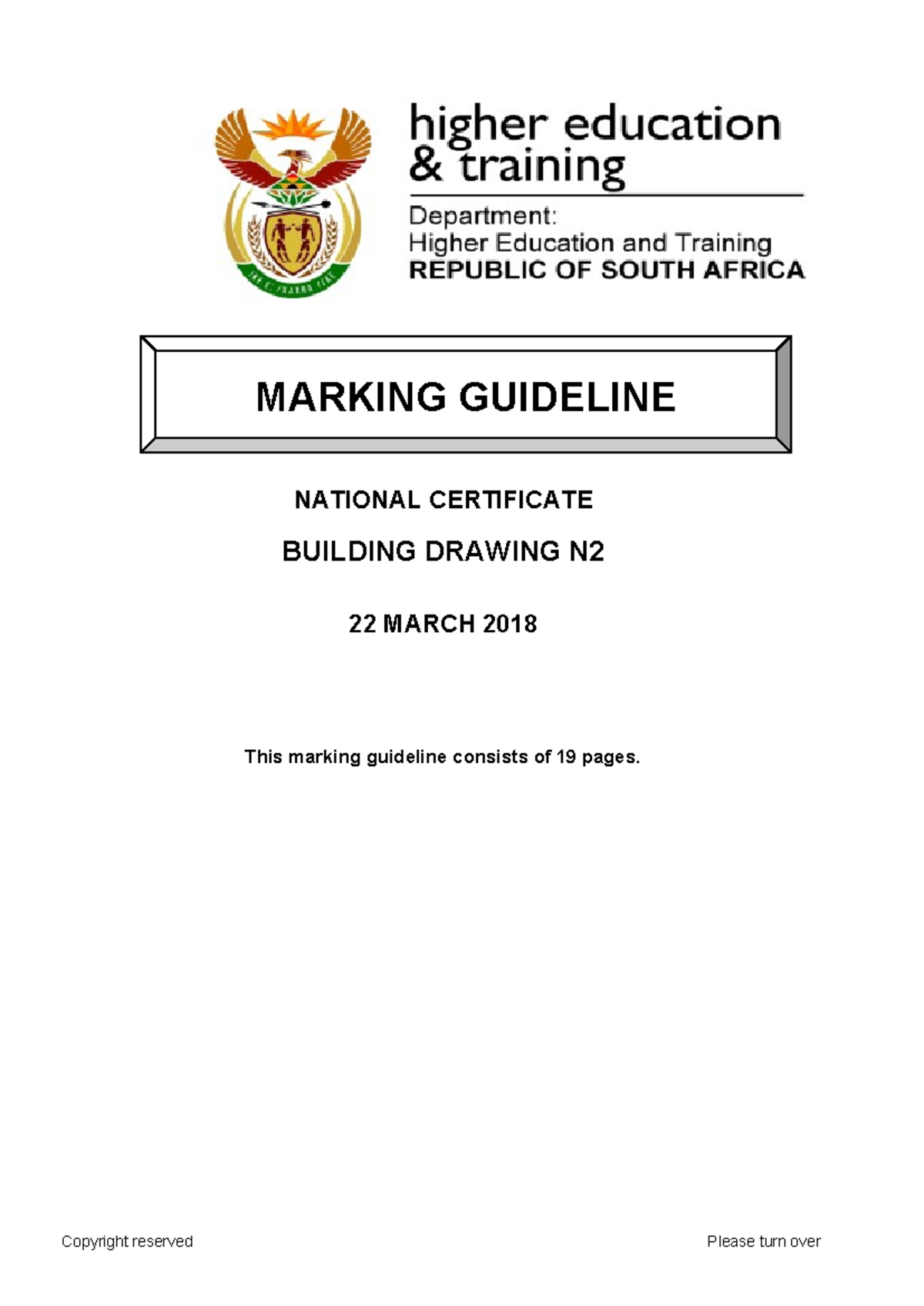 T210 - Building Drawing N2 April 2018 Marking Guideline Memo - Studocu