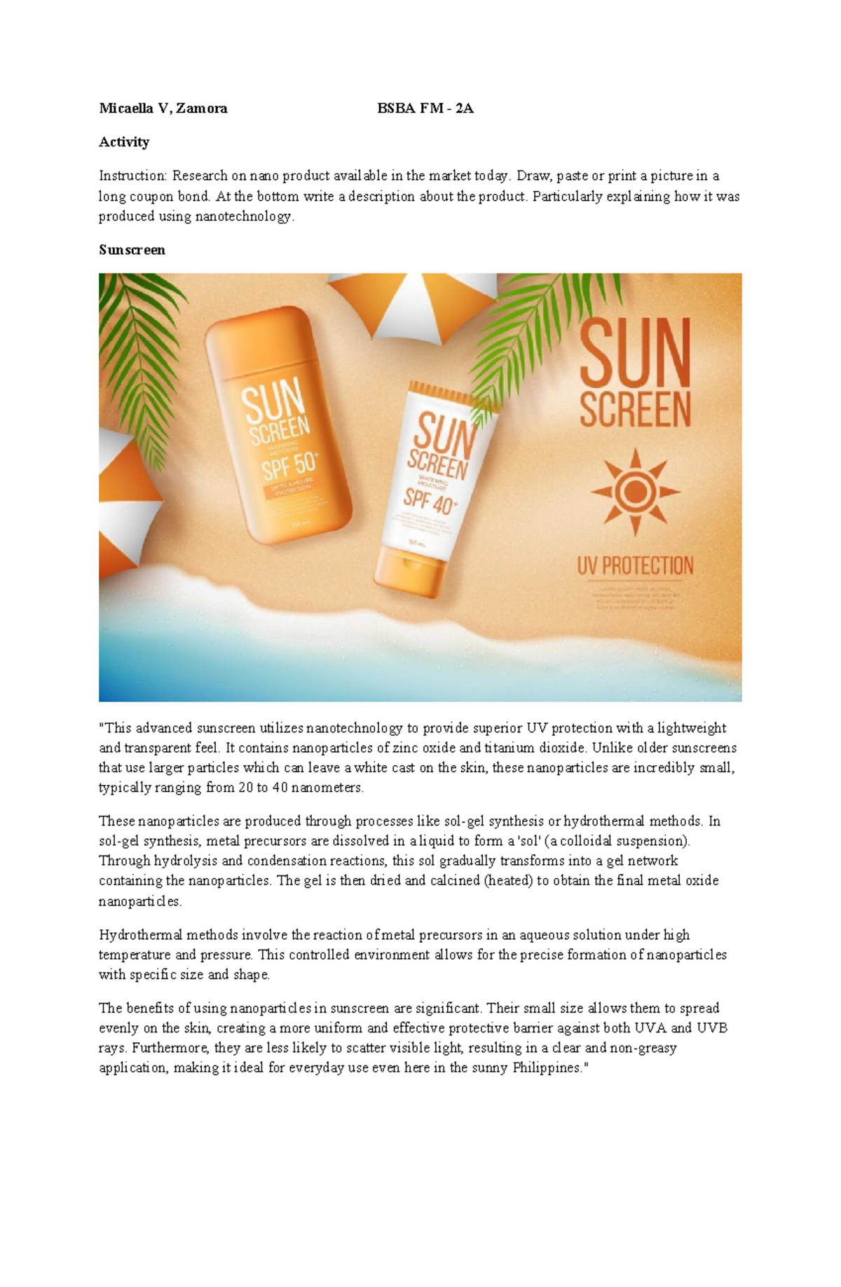 Nanotechnology Products Sunscreen