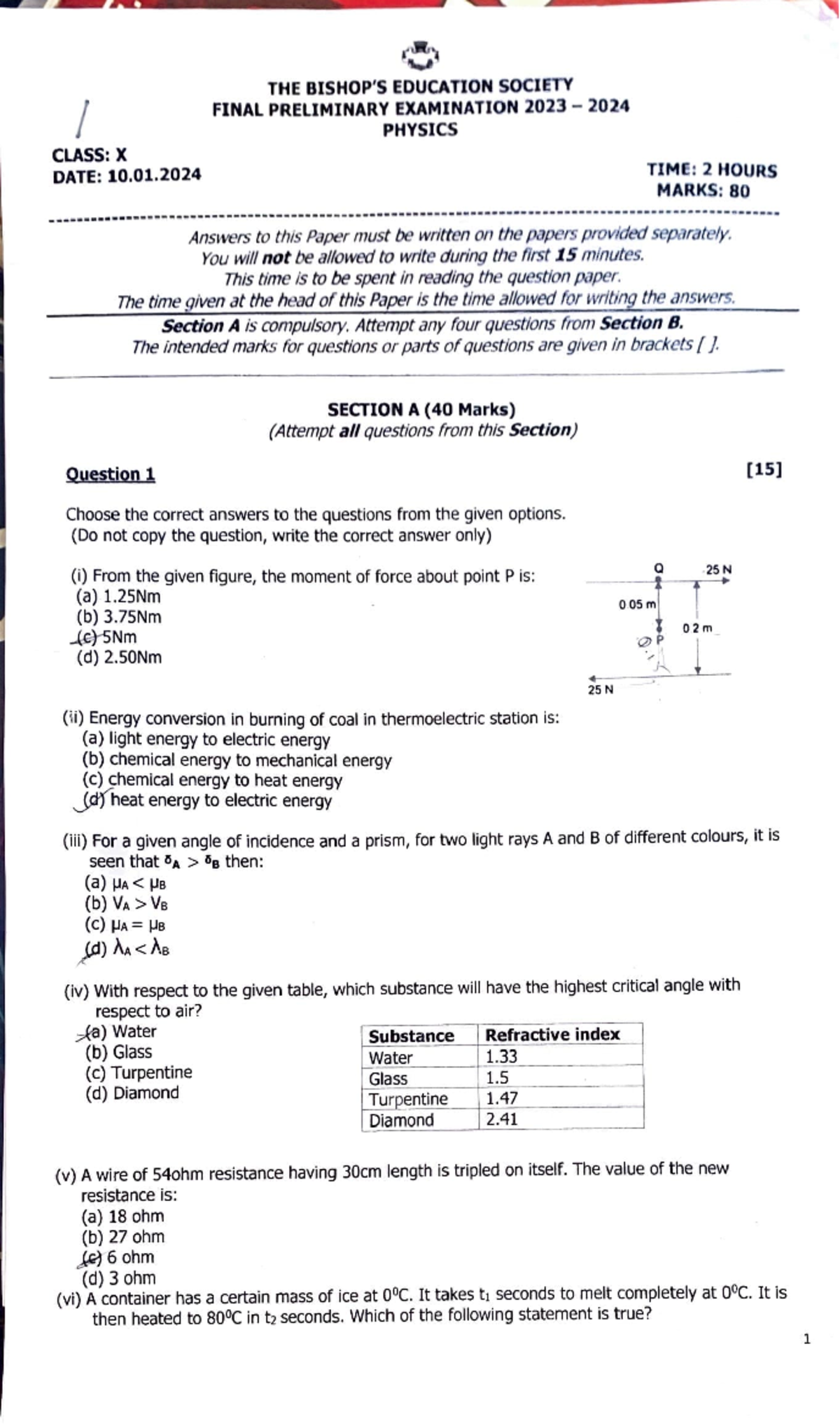 23-24 X Physics Final Preliminary Exam Paper - Studocu