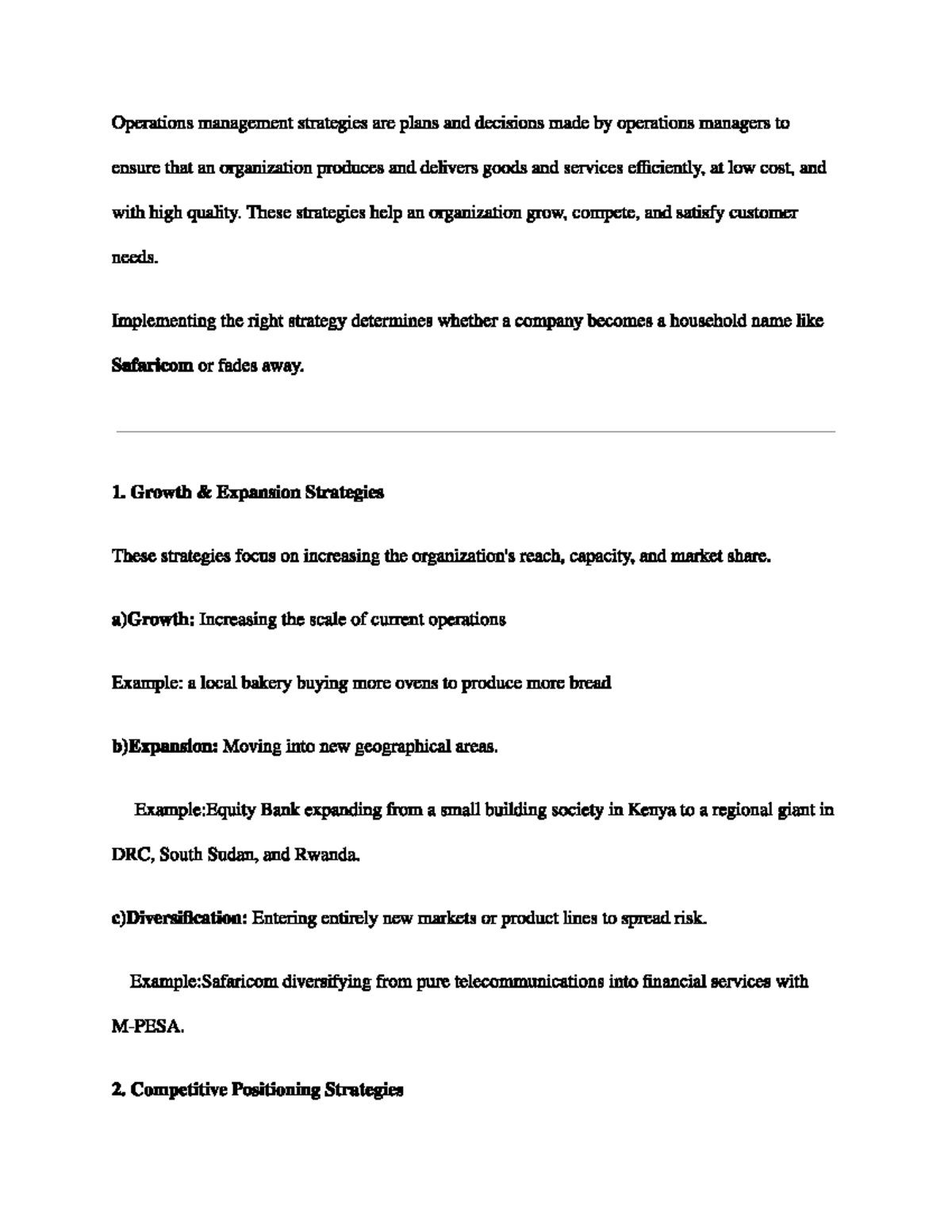 OM 101: Operations Management Lecture Notes on Strategies - Studocu