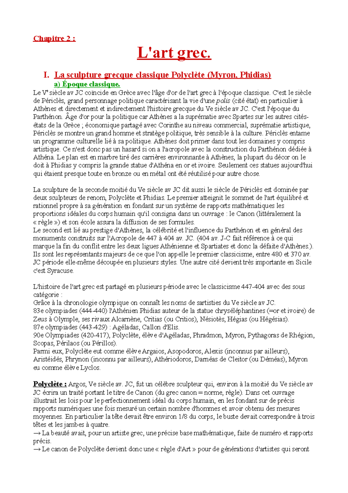 Chapitre 2 - Doryphore - Chapitre 2 : L'art grec. I. La sculpture ...
