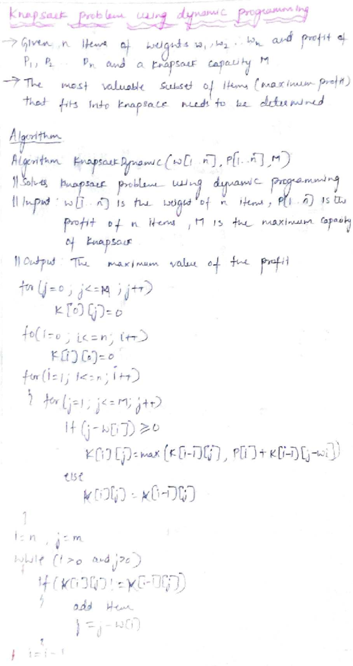 Dynamic Programming Approach to Knapsack Problem (CS 101) - Studocu