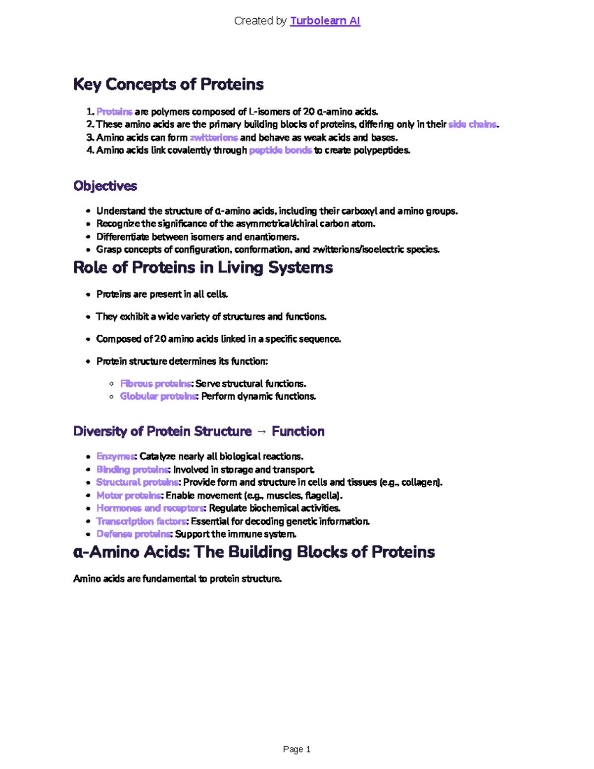 D1 - Final Exam Notes on Key Concepts of Proteins - Studocu