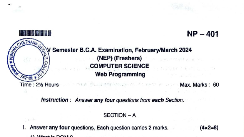 SIAA NP 401 WEB Programming Exam Questions - B.C.A. 2024 - Studocu