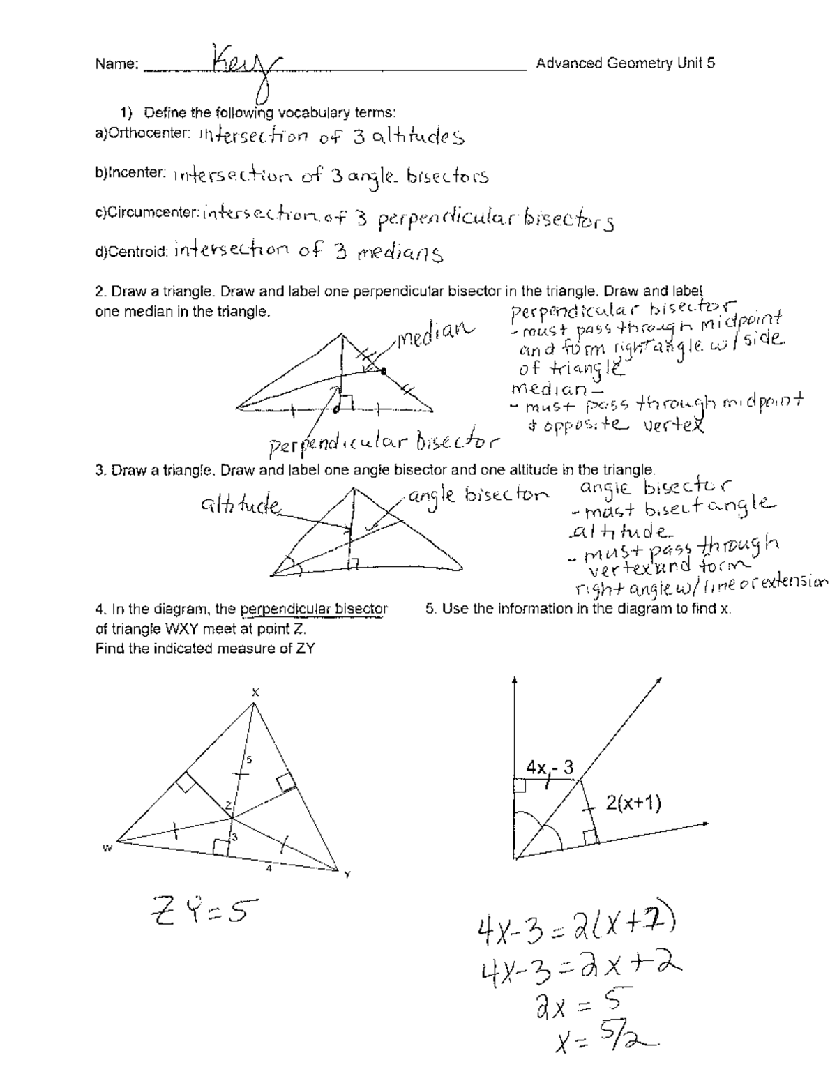 Unit 5 Review Key: Advanced Geometry Concepts and Definitions - Studocu