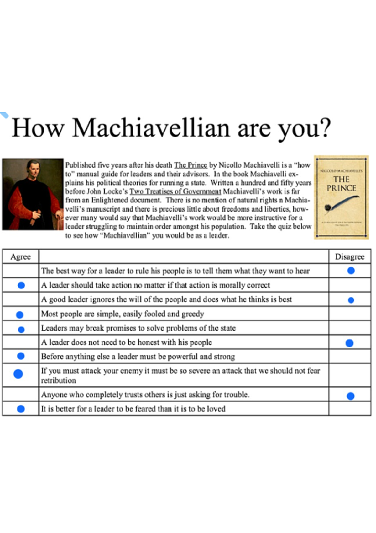 How Machiavellian are you? - In the book Machiavelli THE plains his ...