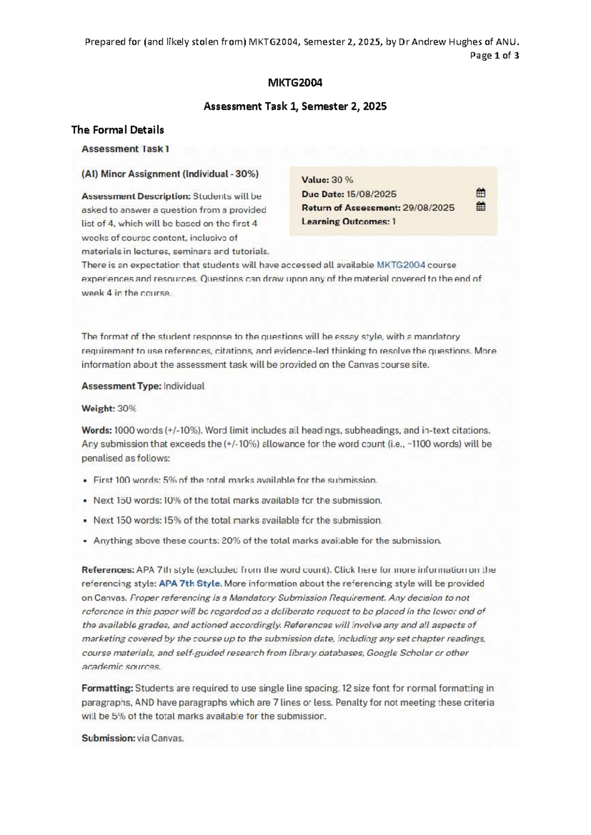MKTG2004 Assessment Task 1: Exploring Value in Marketing - Studocu