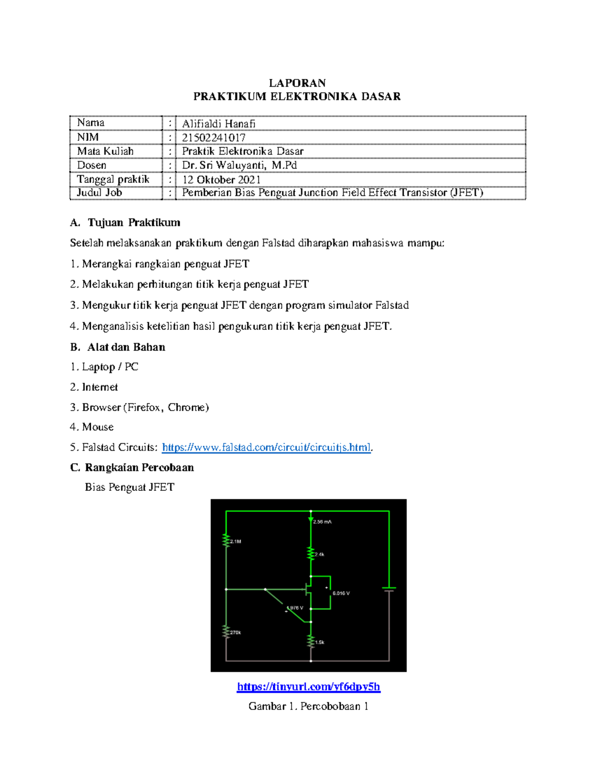 Laporan Praktikum Elektronika Dasar: Bias JFET dan Analisis Penguat - Studocu