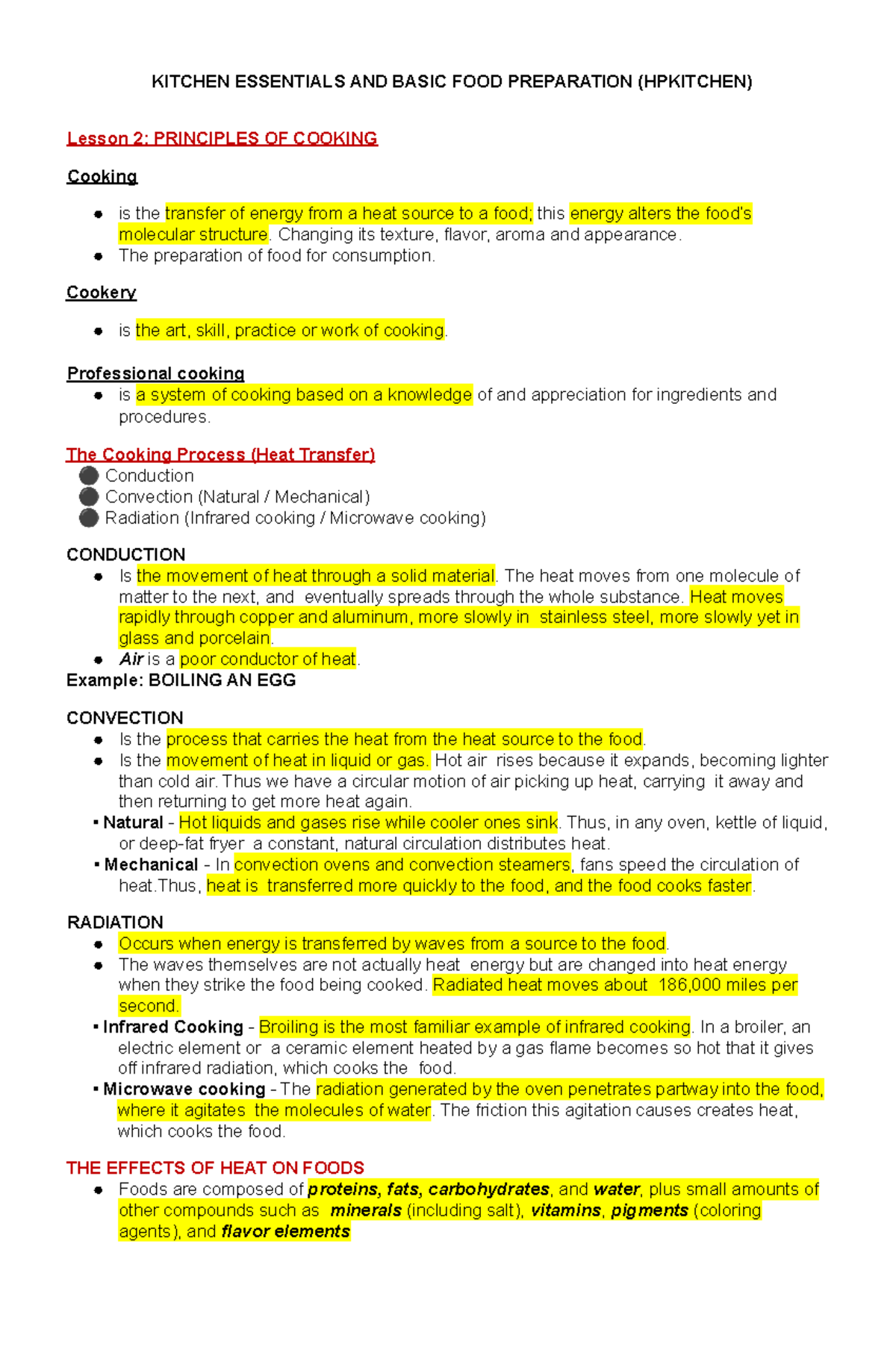 Lesson 2: Principles of Cooking - HPKITCHEN Overview and Techniques ...