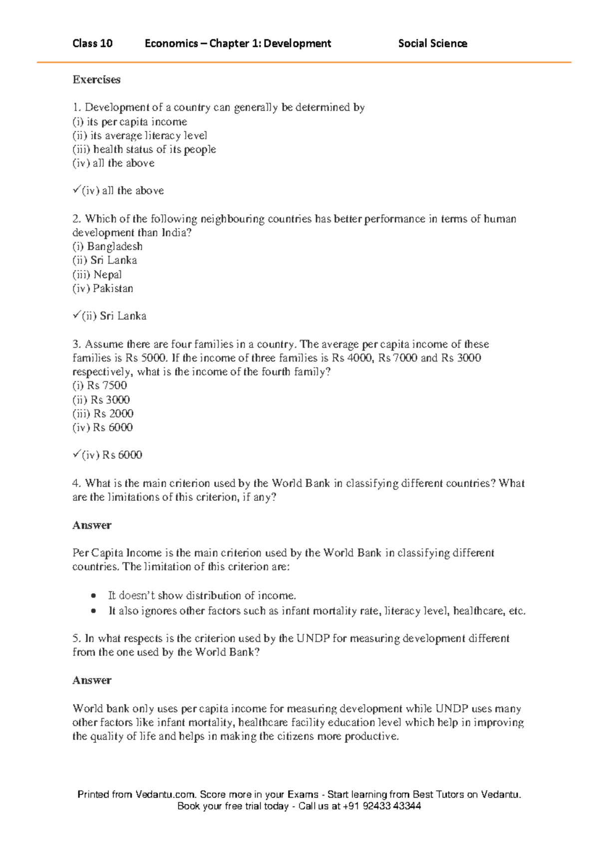 Class 10 Economics Chapter 1: Development Study Notes and Exercises ...