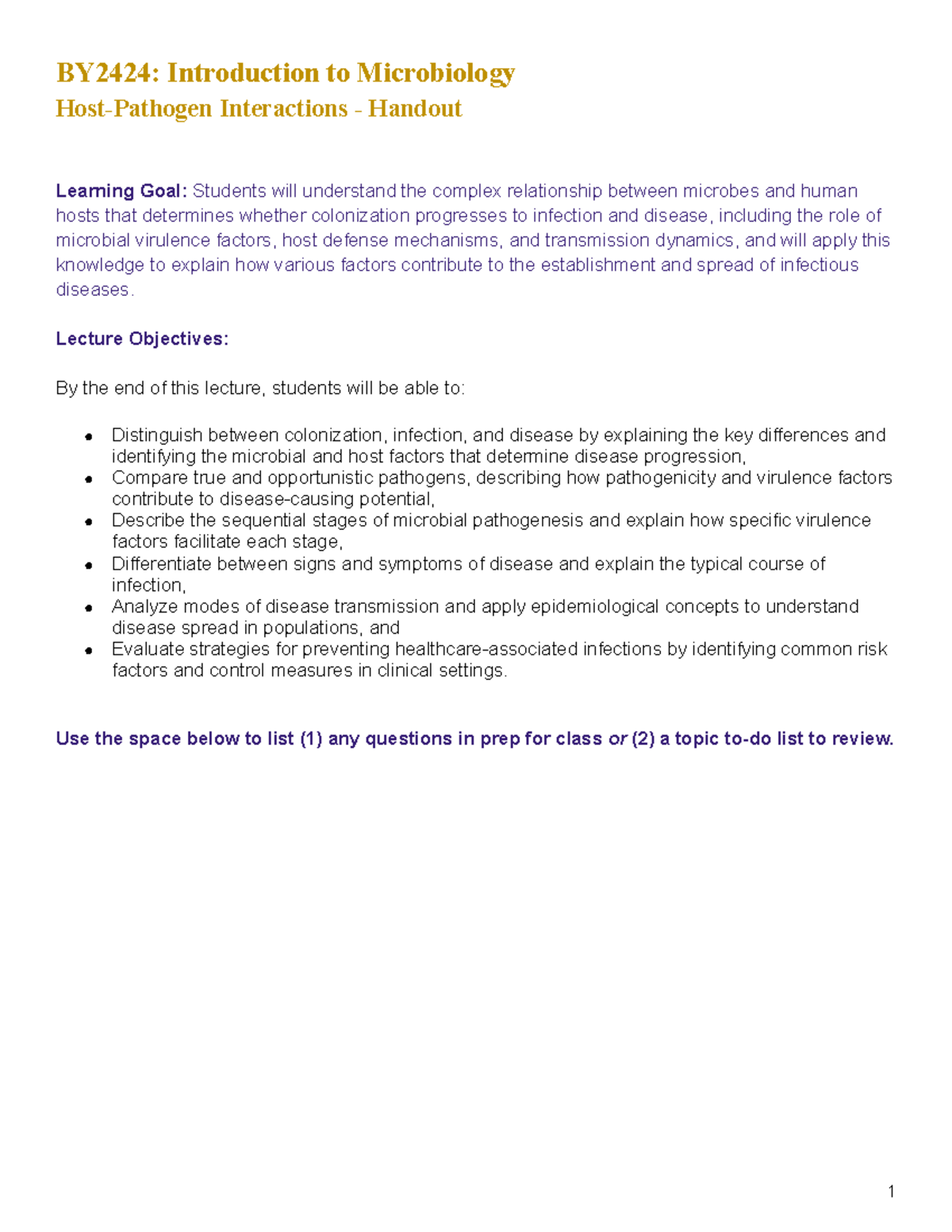 Host-Pathogen Interactions Study Guide (BY2424) - Studocu