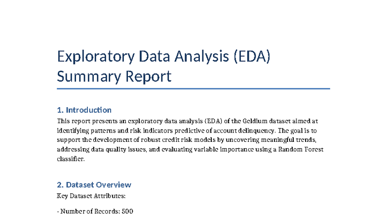 EDA Summary Report on Geldium Dataset for Delinquency Analysis - Studocu