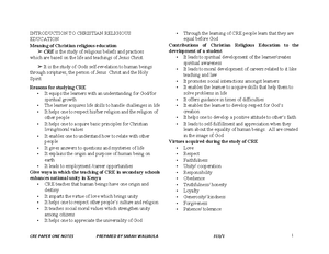 CRE FORM ONE - Cre form one summarized notes - INTRODUCTION TO ...