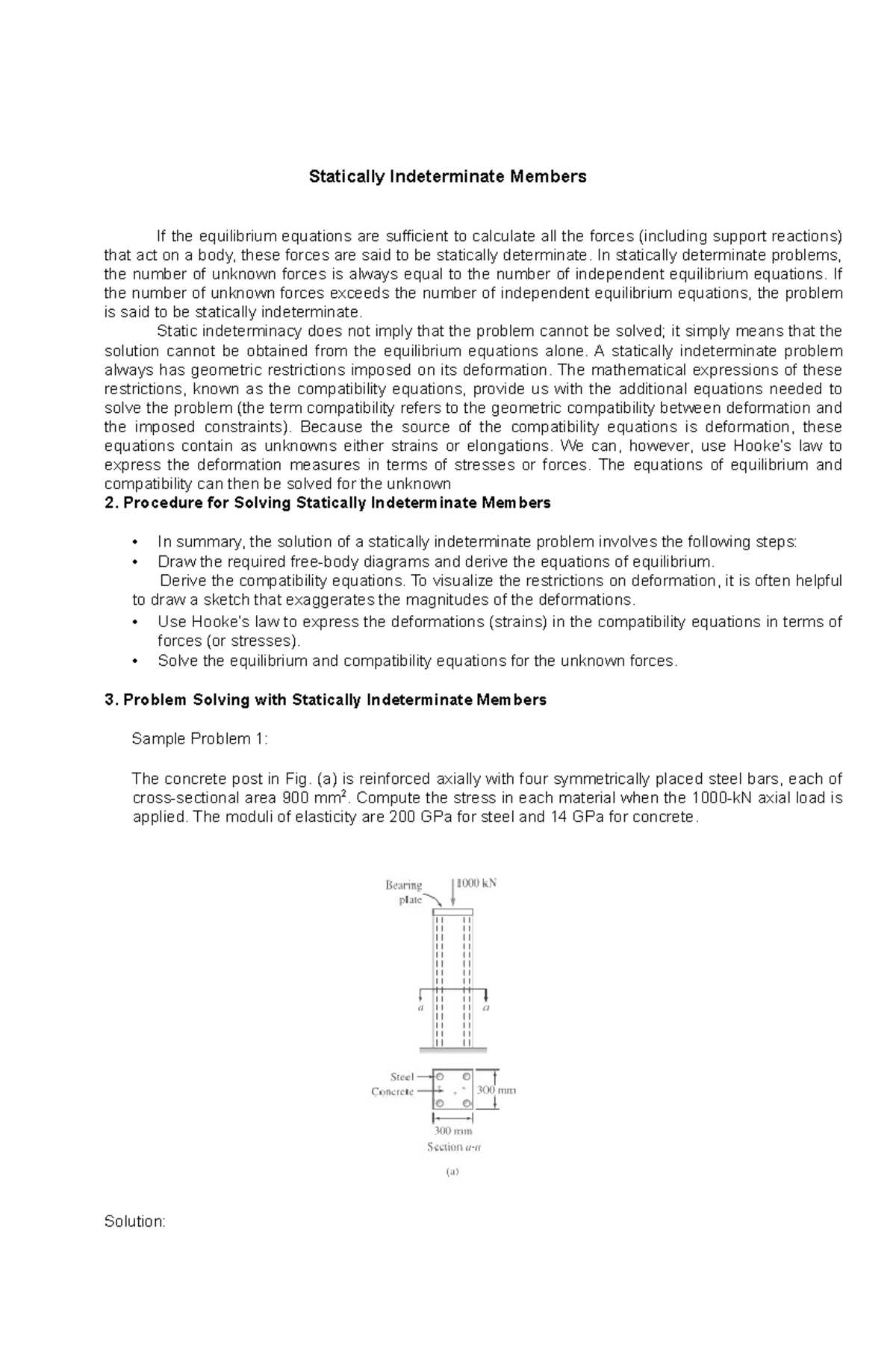 Statically Indeterminate Members In Statically Determinate Problems The Number Of Unknown
