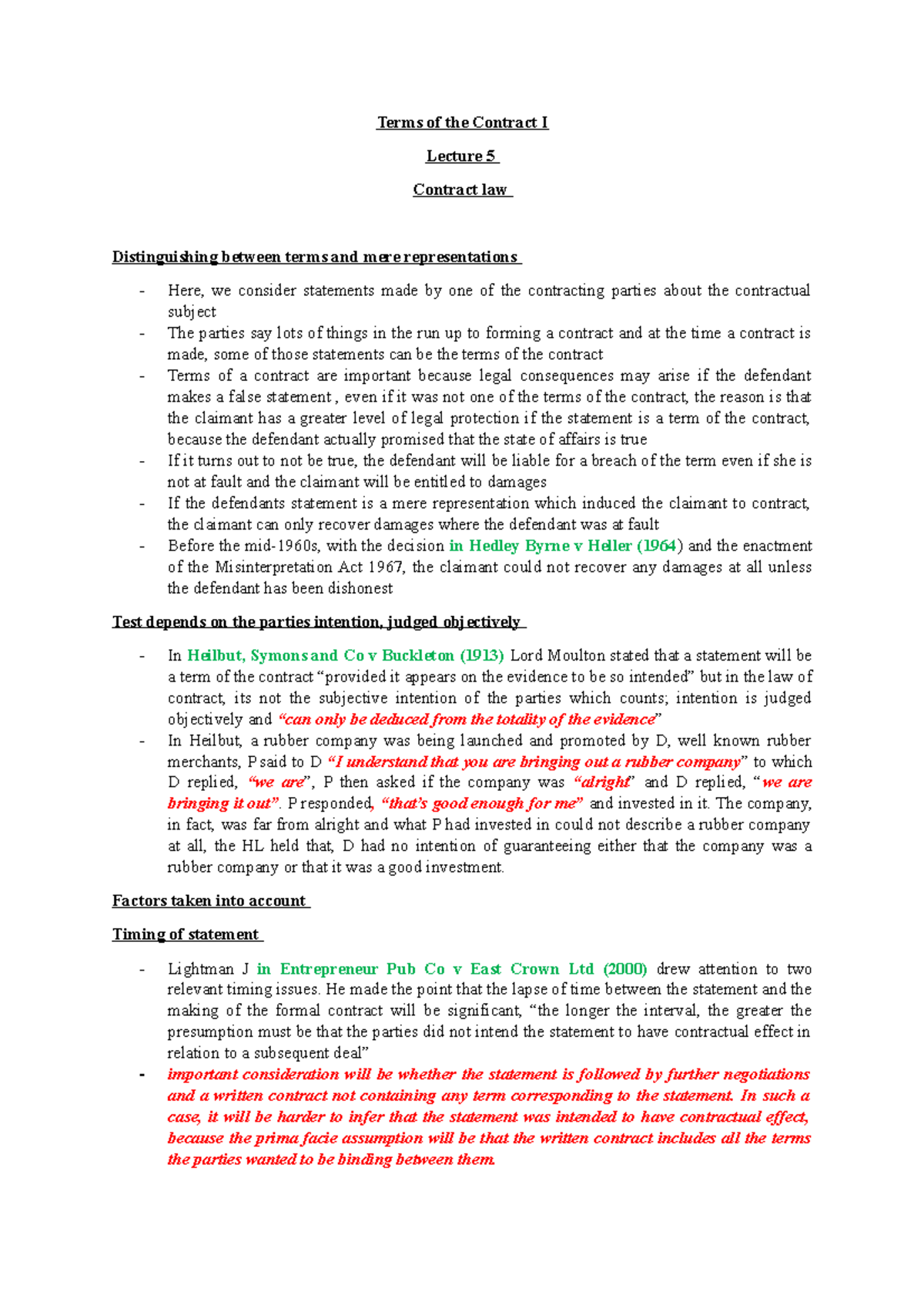 Terms of the Contract I - Terms of the Contract I Lecture 5 Contract ...
