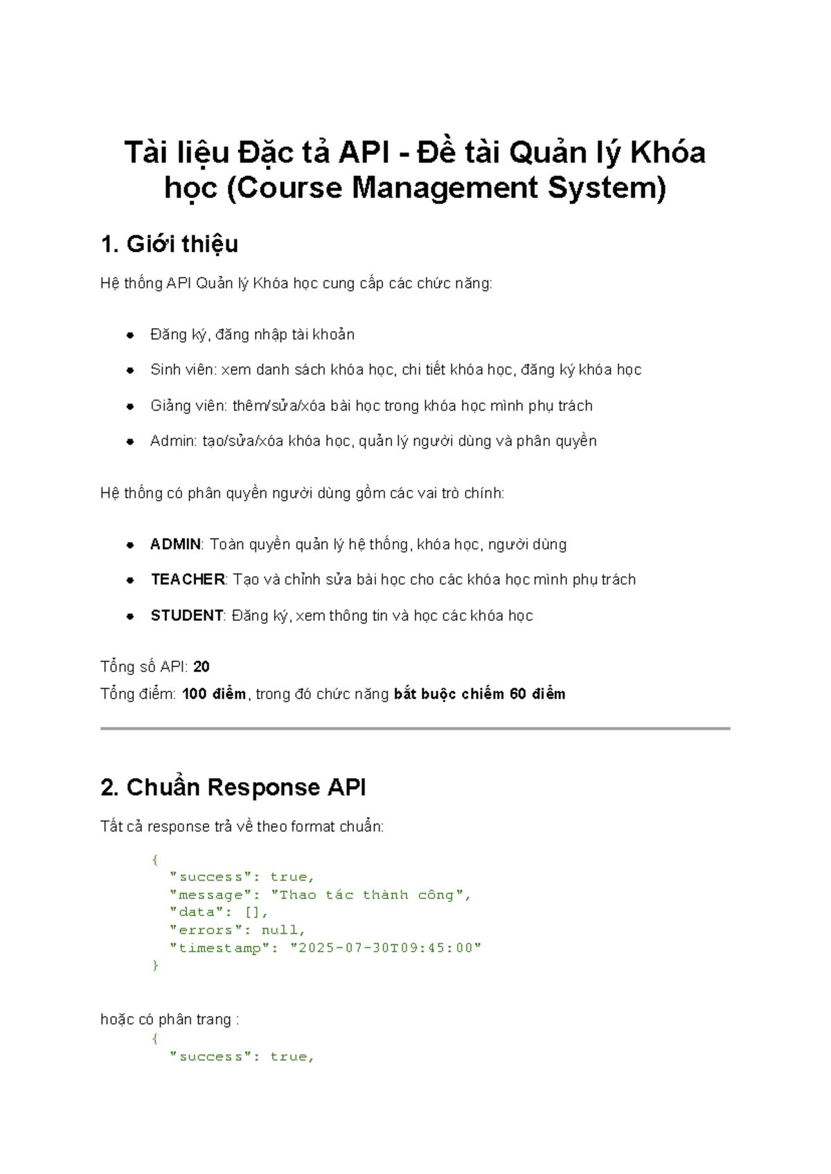 Tài liệu Đặc tả API - Quản lý Khóa học CMS (Course Management System) - Studocu