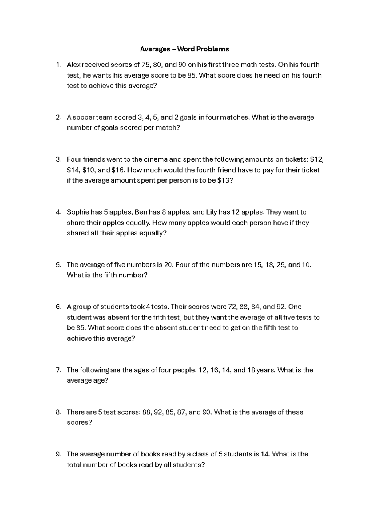 Averages - Word Problems & Solutions (Course Code: 2 2 2) - Studocu
