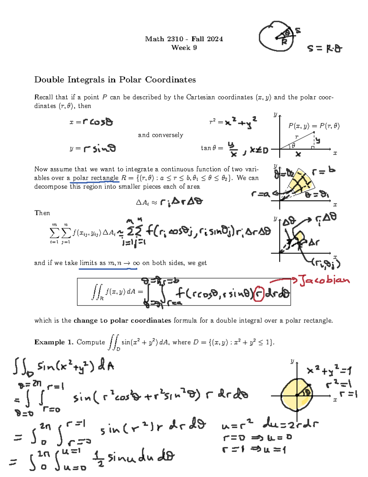 Double Integrals in Polar Coordinates - Math 2310 - Fall 2024 Week 9 ...