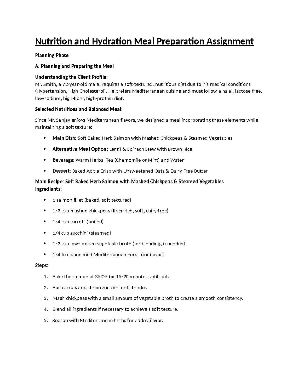 Nutrition and Hydration Meal Prep Assignment - Group 5 Details - Studocu