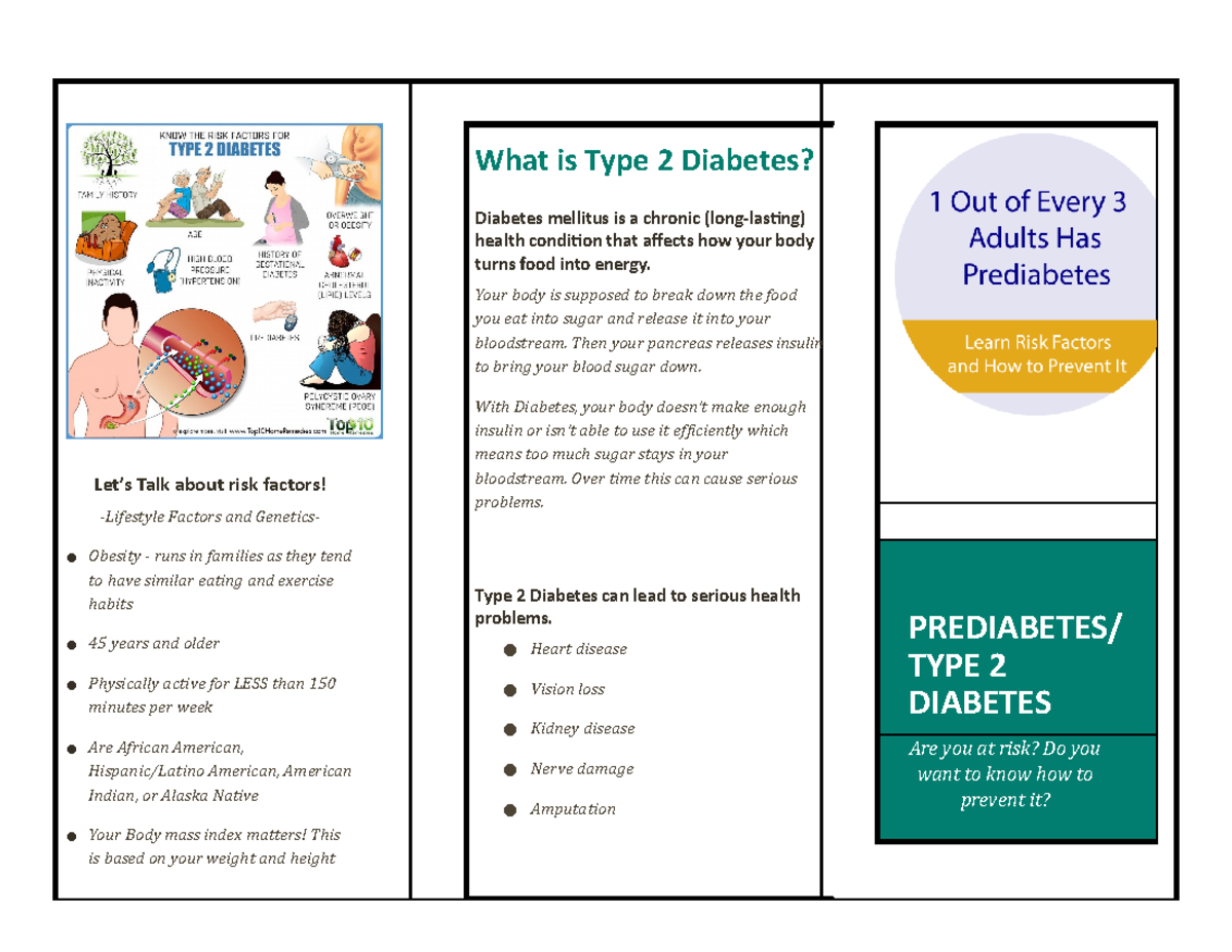 Diabetes pamphlet - Let’s Talk about risk factors! -Lifestyle Factors ...