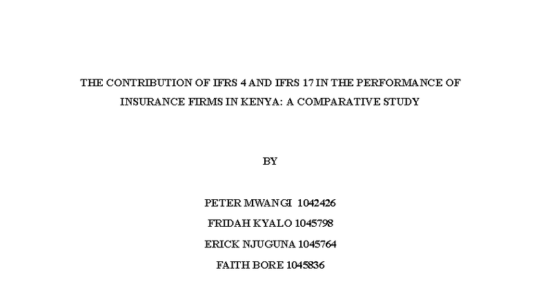 Comparative Study on IFRS 4 & IFRS 17 Impact on Kenyan Insurers - Studocu