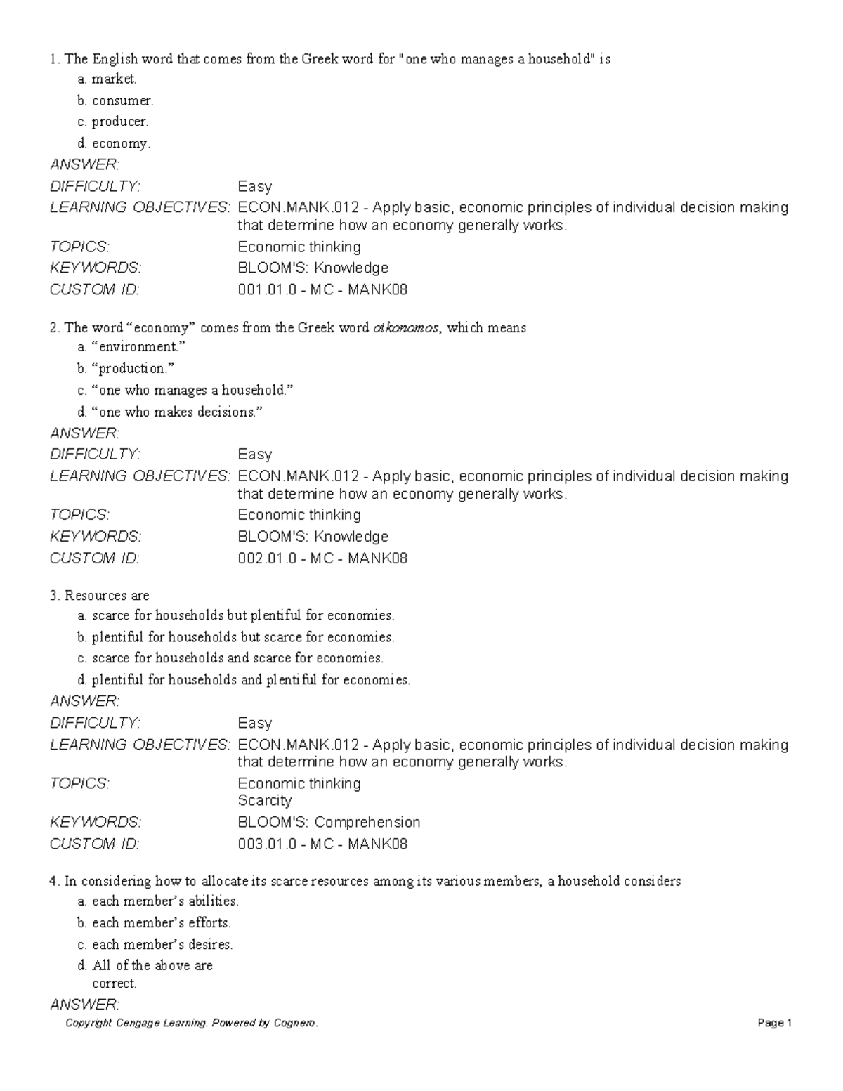 Micro Economics Quiz (ECON.MANK.012) - Scarcity Concepts - Studocu