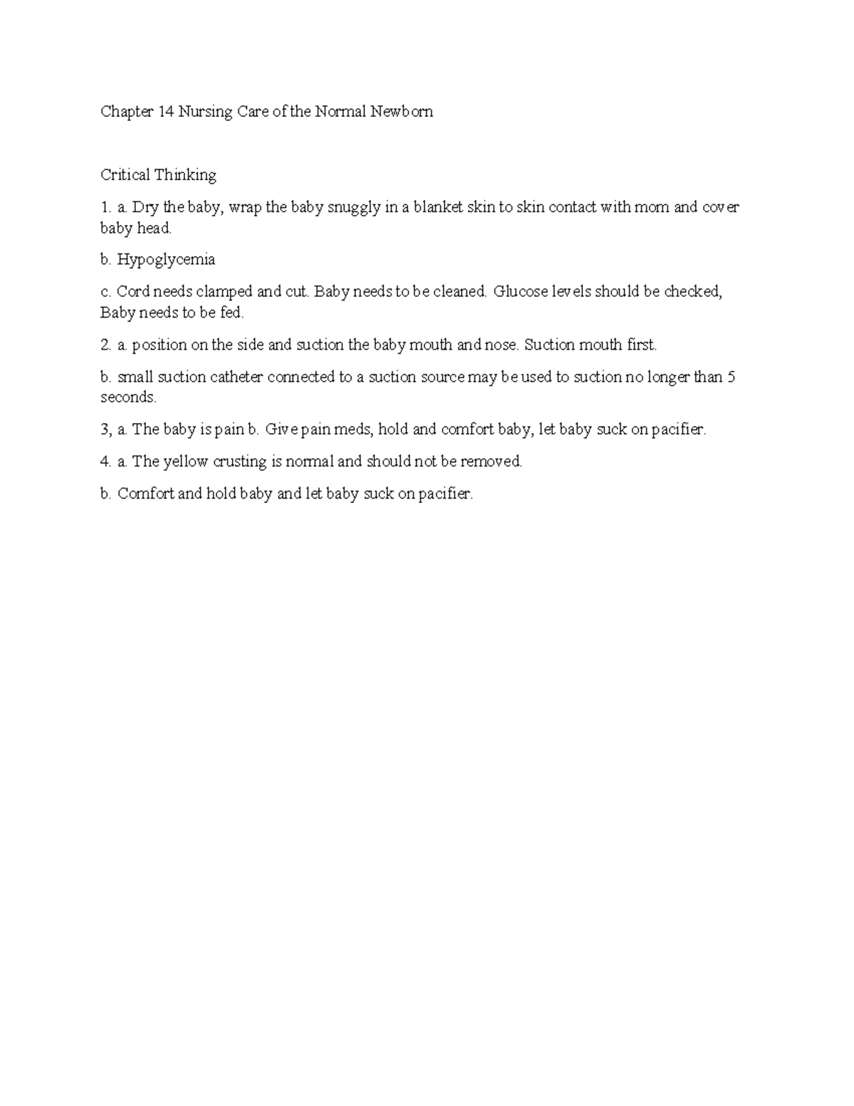 Ch 14 OB Nursing Care of the Normal Newborn: Key Considerations - Studocu