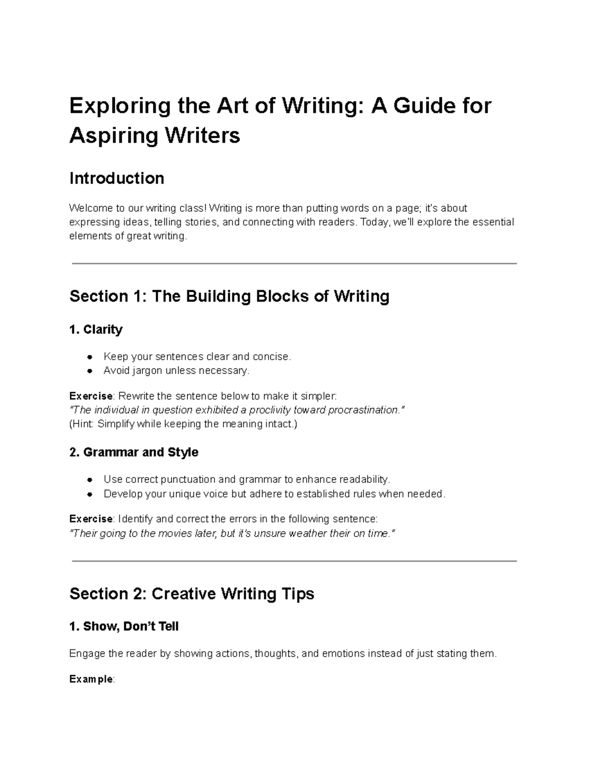 Creative Writing Introduction - Exploring the Art of Writing: A Guide ...