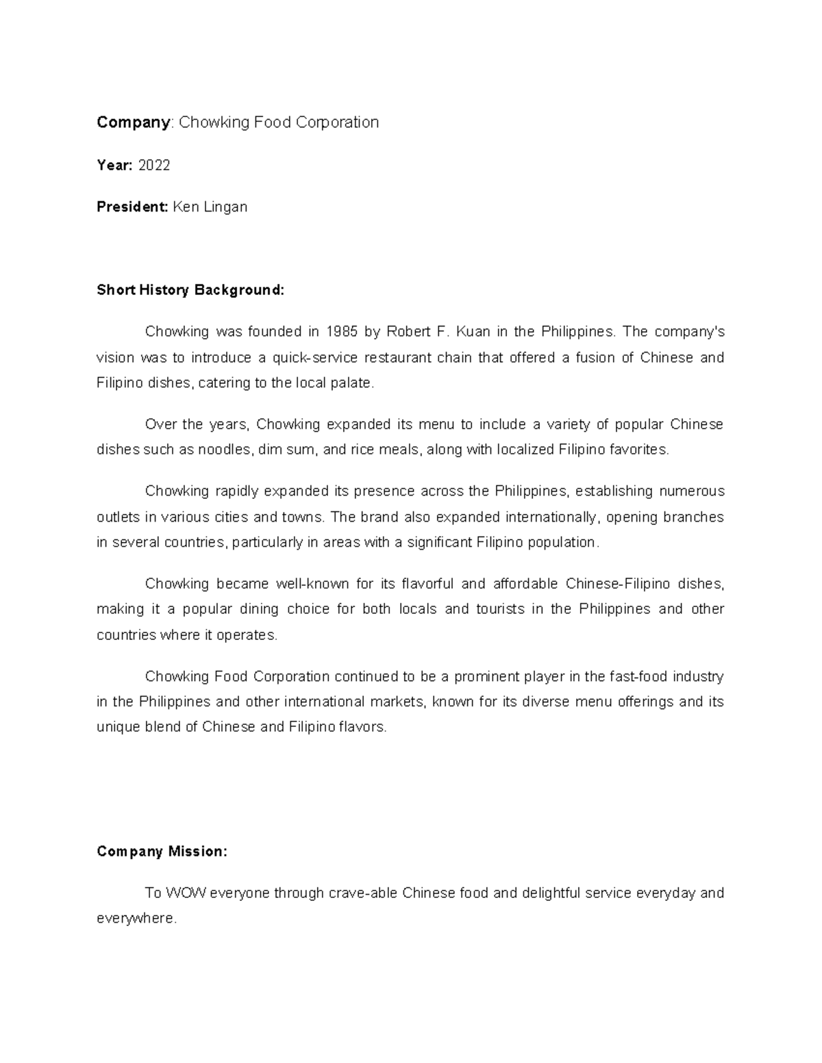 CHW 2022 Case Study: Chowking Food Corp's Market Position & Strategy ...