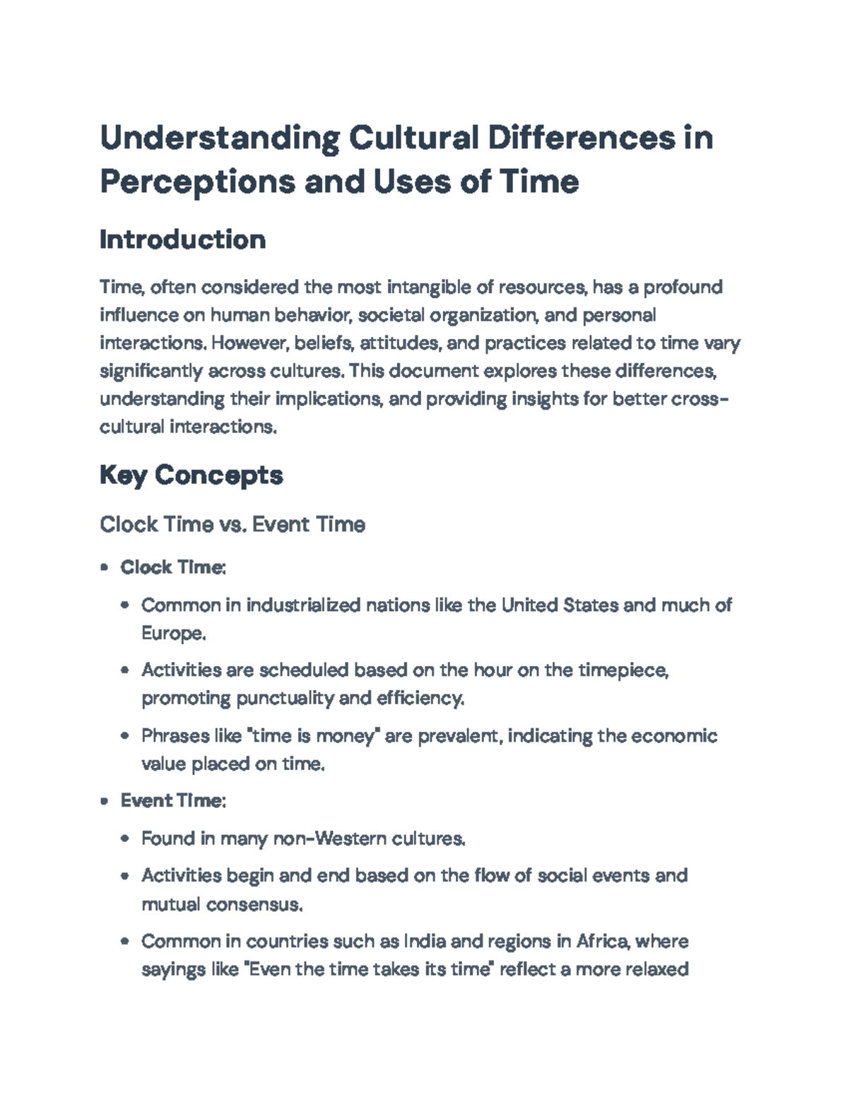 Understanding Cultural Differences in Time Perception and Use ...