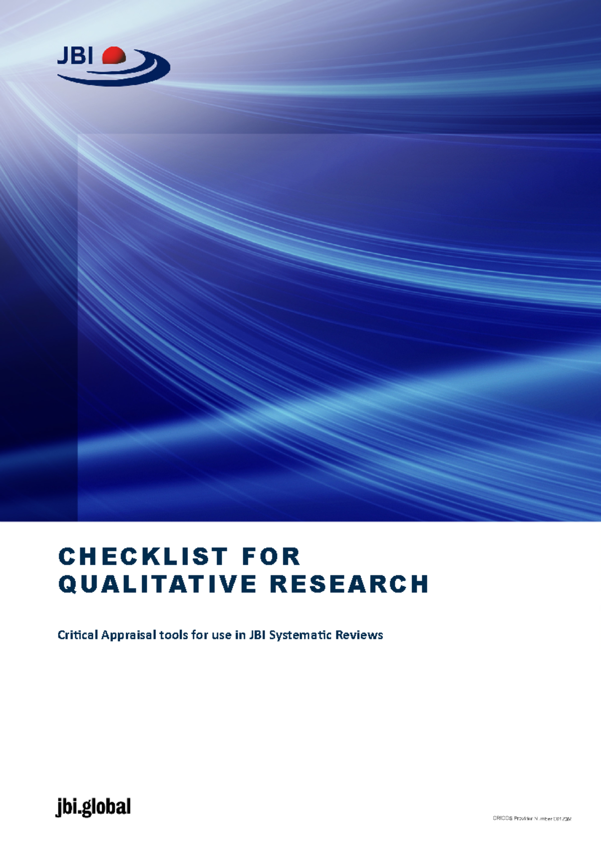 Checklist for Qualitative Research - CHECKLIST FOR QUALITATIVE RESEARCH ...