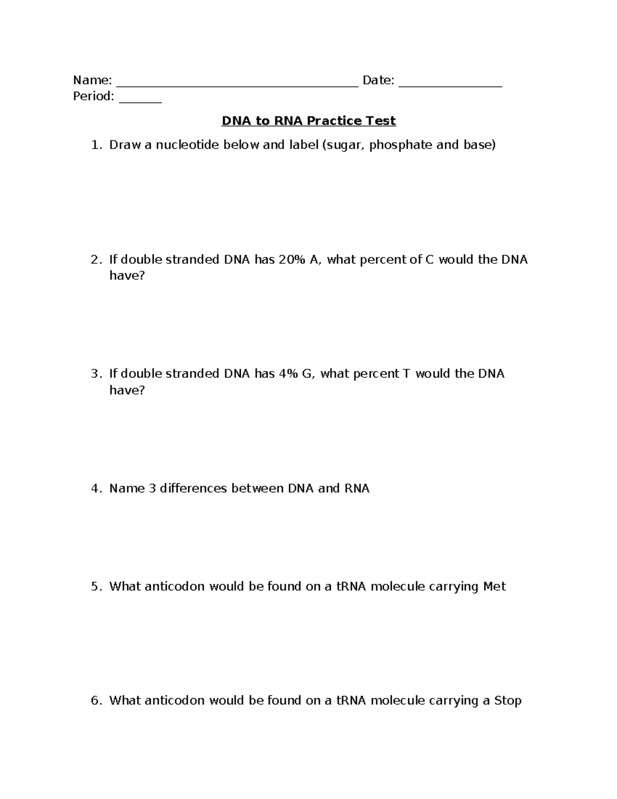 Central Dogma Practice Test: DNA to RNA Concepts and Questions - Studocu