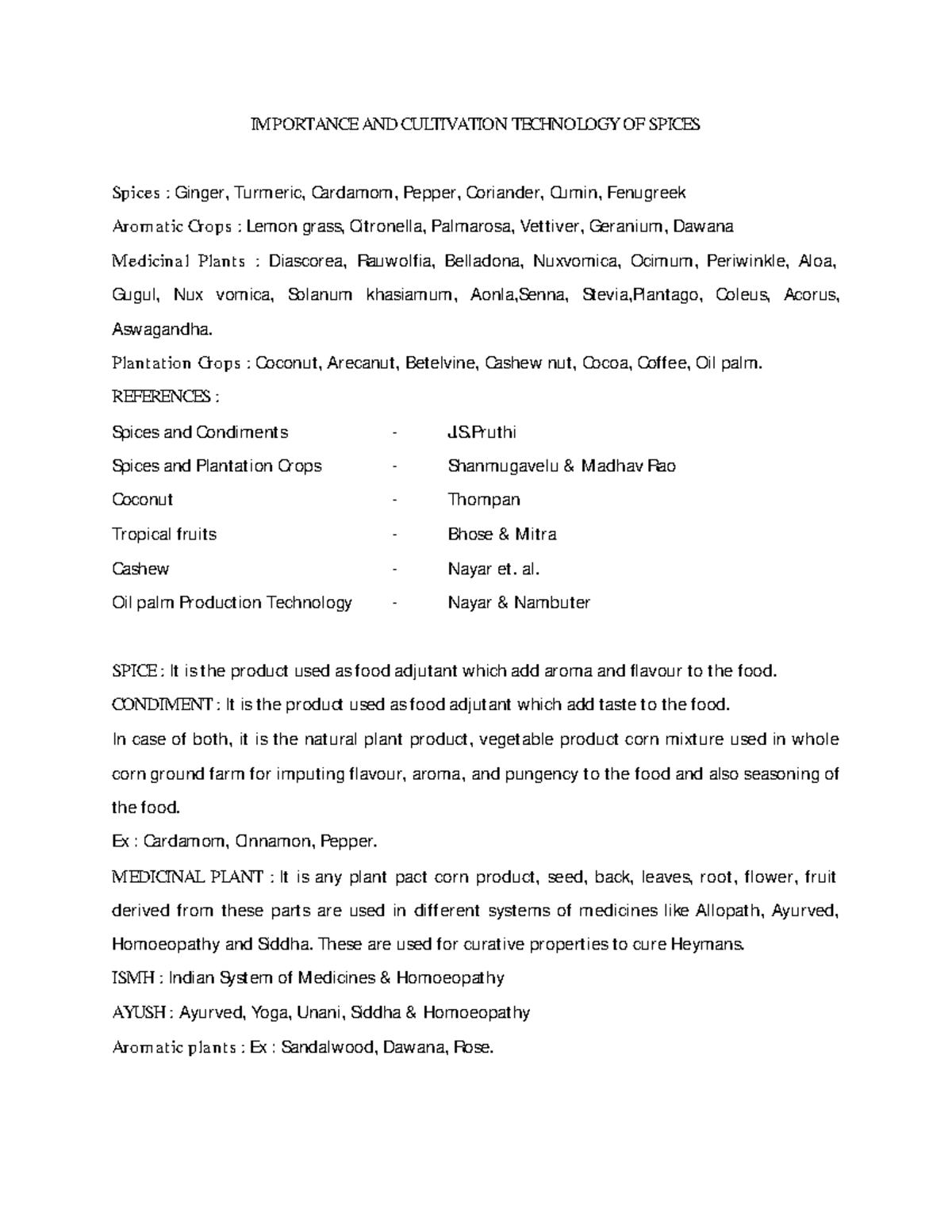HORT 232: Importance & Cultivation of Spices - Full Notes - Studocu