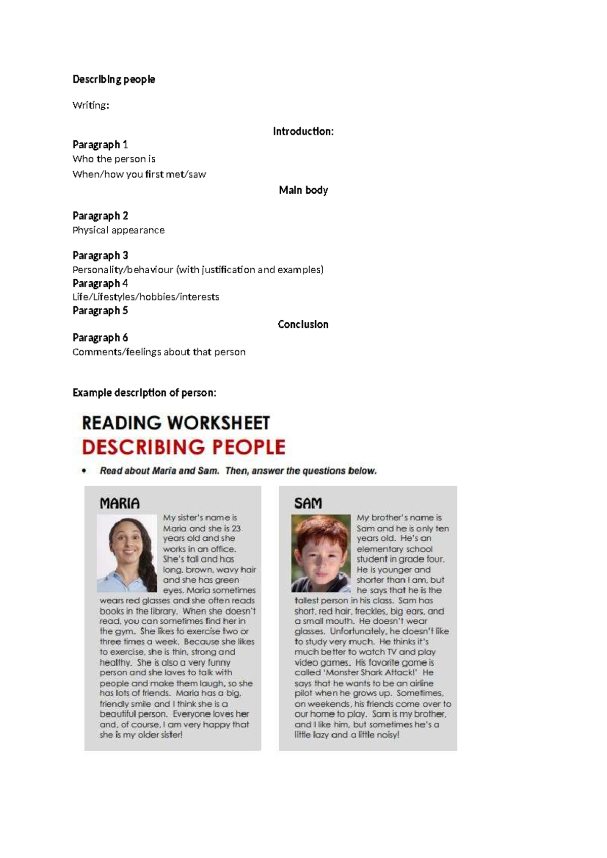 Describing People: Writing Practice for English 2 - Studocu
