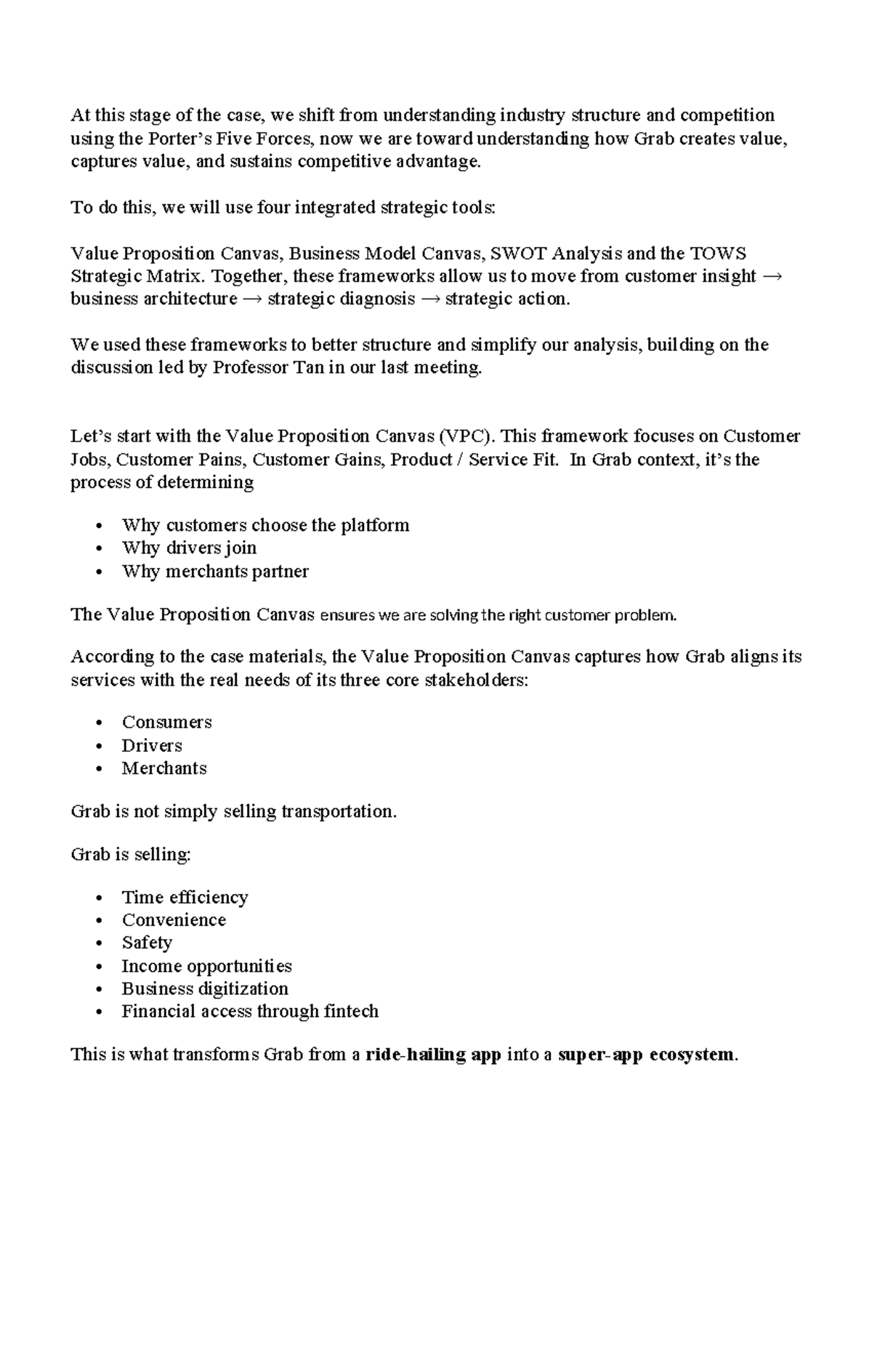 Case Study on Grab Holdings: Strategic Analysis Using VPC, BMC, SWOT ...