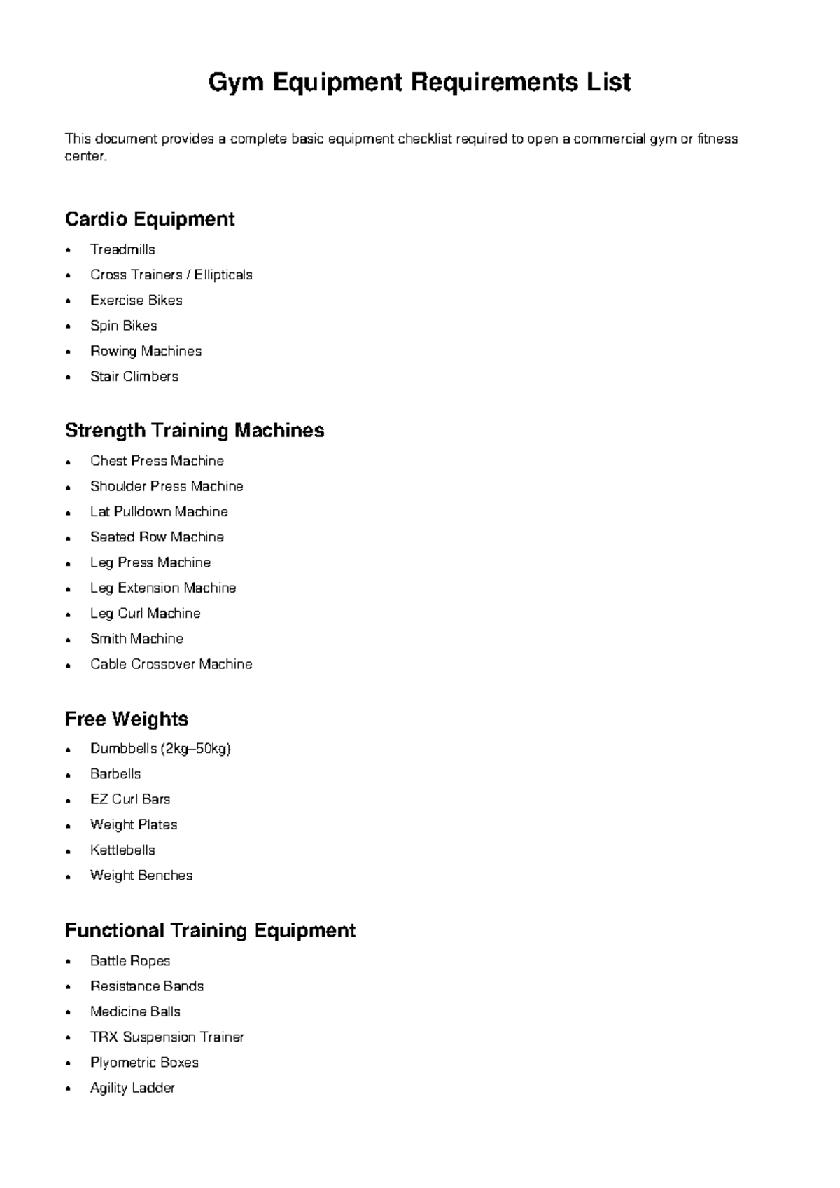 Gym Equipment Requirements List for Commercial Fitness Centers - Studocu