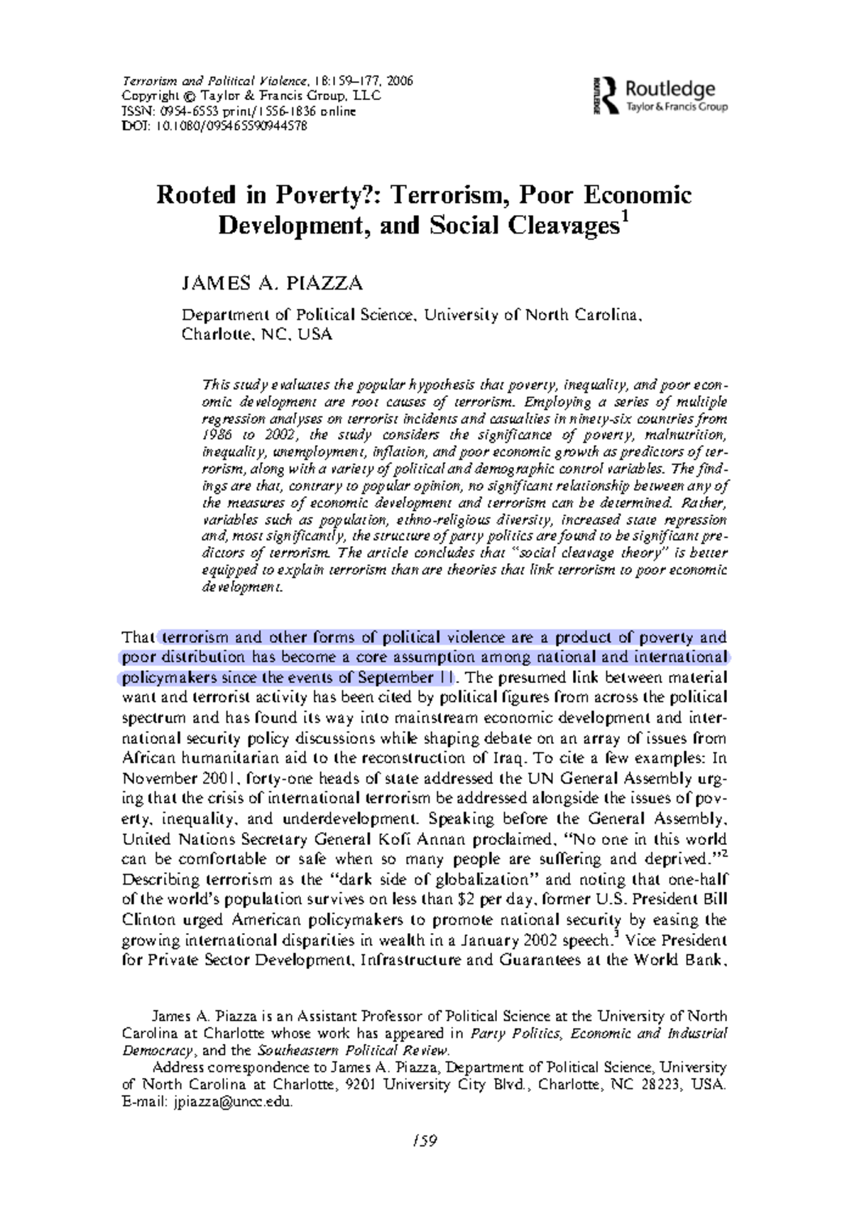 Terrorism, Economic Development, and Political Factors: A Study (PSC101 ...