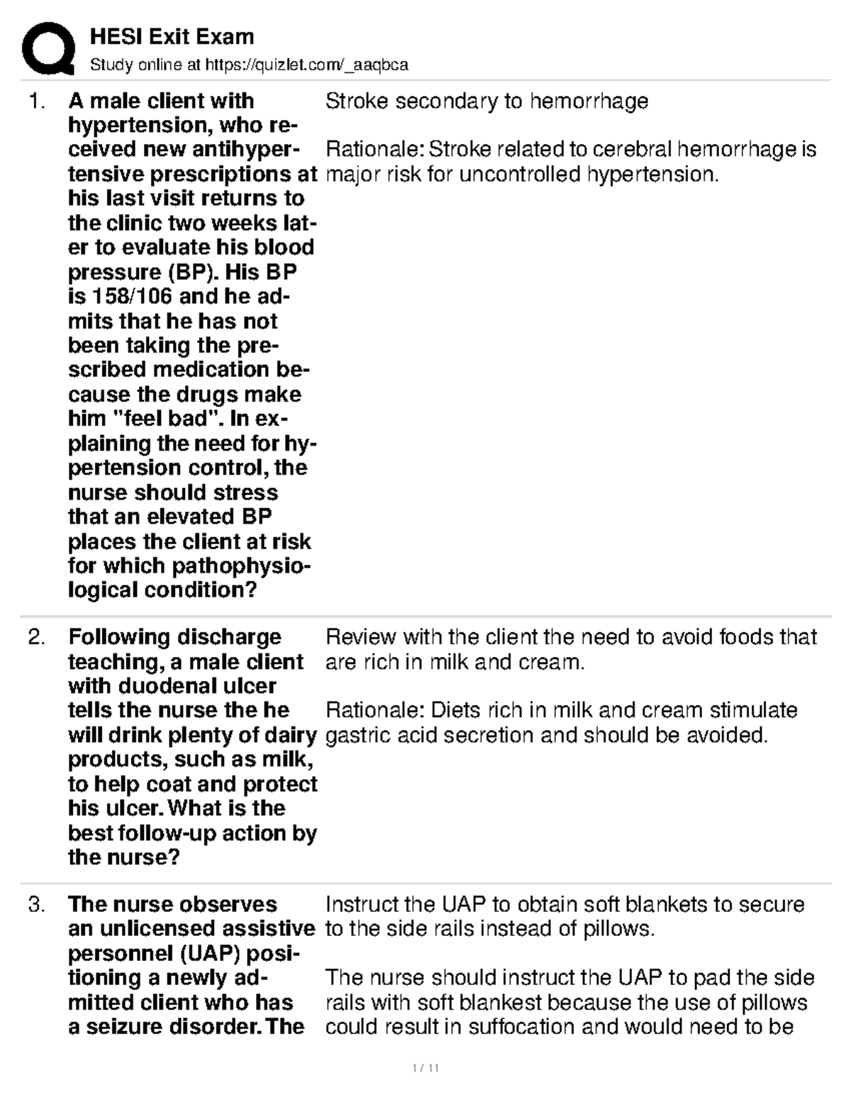HESI Exit Exam - Focused Review of Clinical Scenarios - Studocu