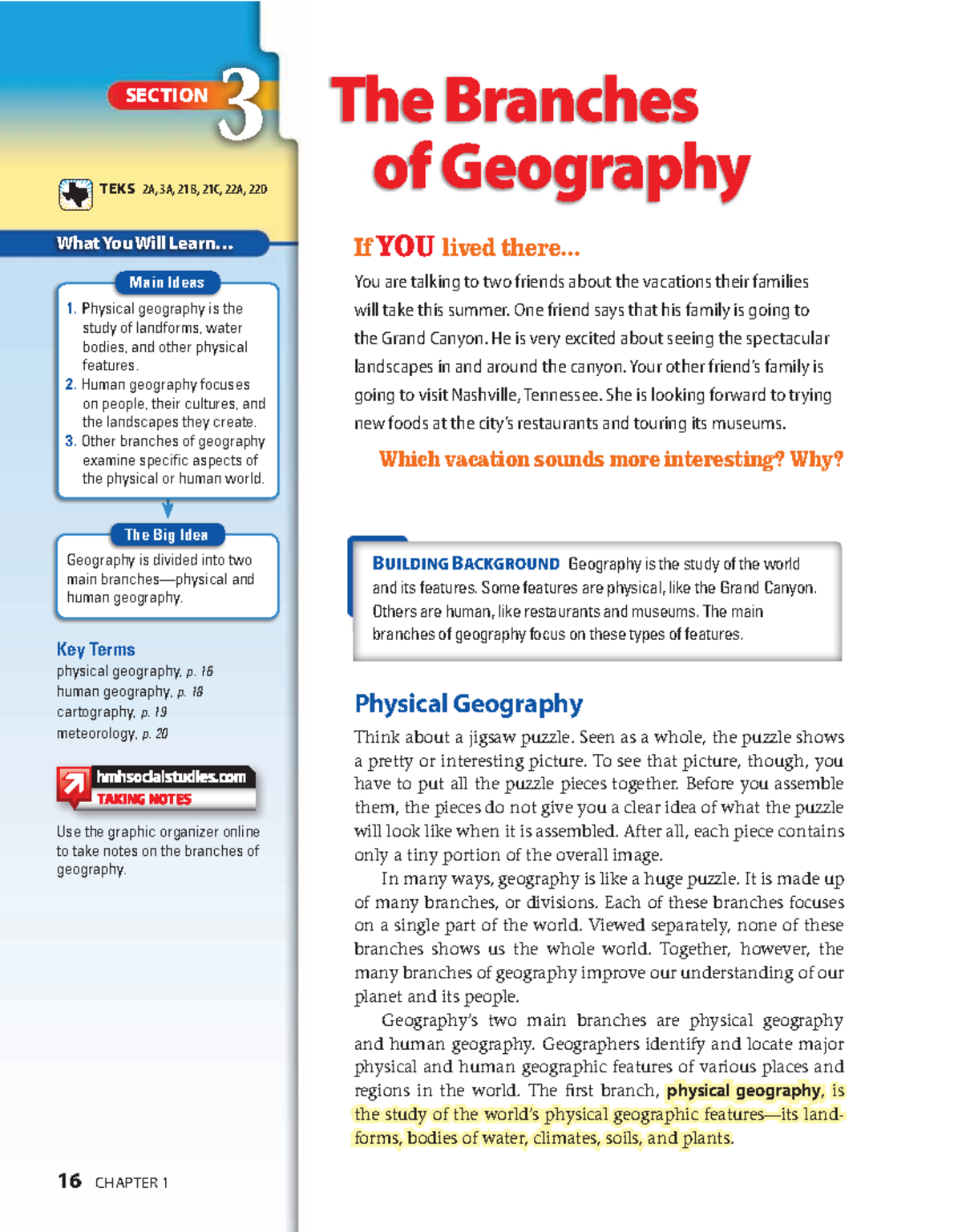 Geography Overview: Branches of Physical & Human Geography TEKS 2A, 3A ...