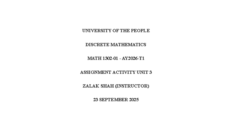 MATH 1302-01 AY2026-T1 Discrete Math Assignment Activity Unit 3 - Studocu