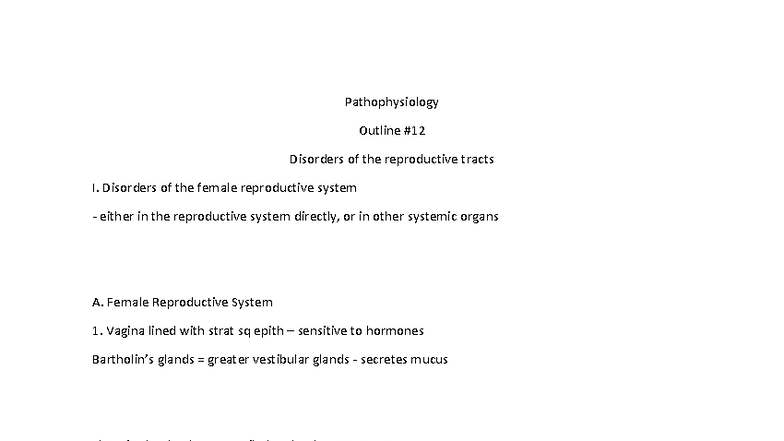 Pathophysiology of Reproductive System Disorders (PHYS410) - Studocu
