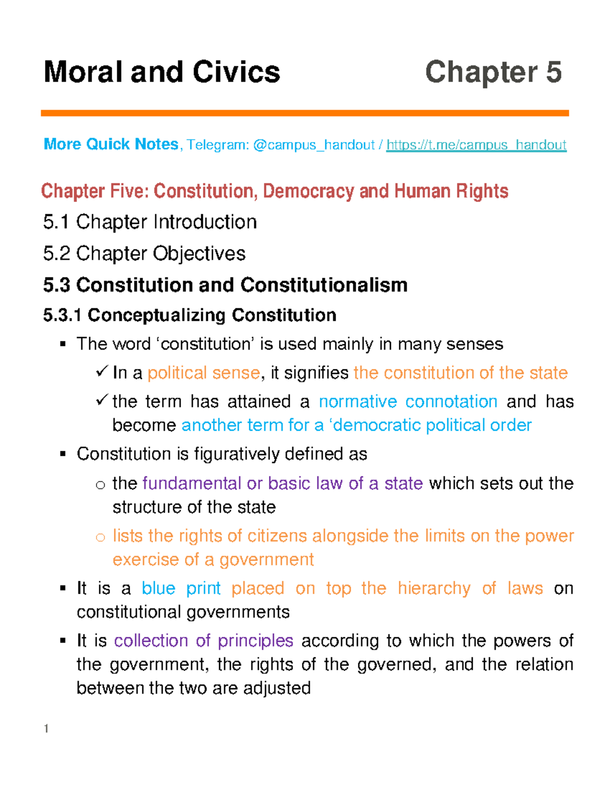 Civic Studies CH5: Constitution, Democracy & Human Rights Overview ...