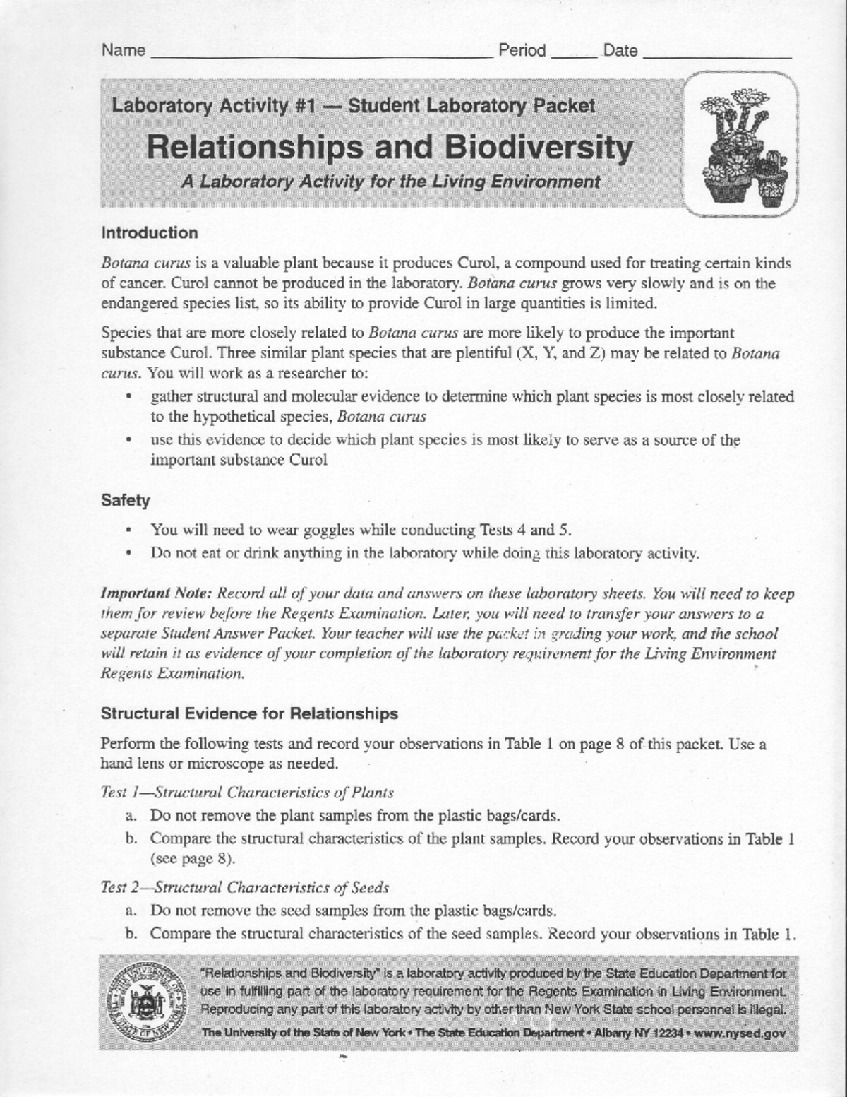 Laboratory Activity: Biodiversity Relationships (Living Environment Lab ...