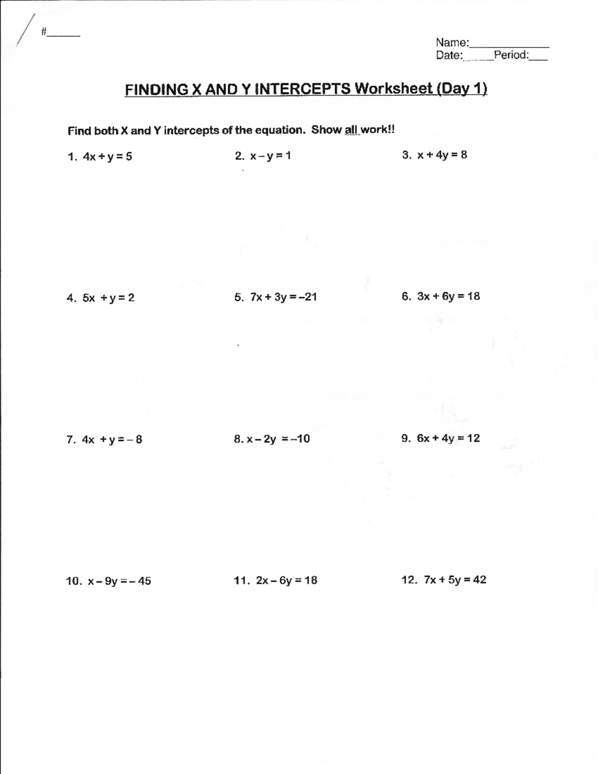 Finding Intercepts notes - Name: Date: Period: FINDING X AND Y ...