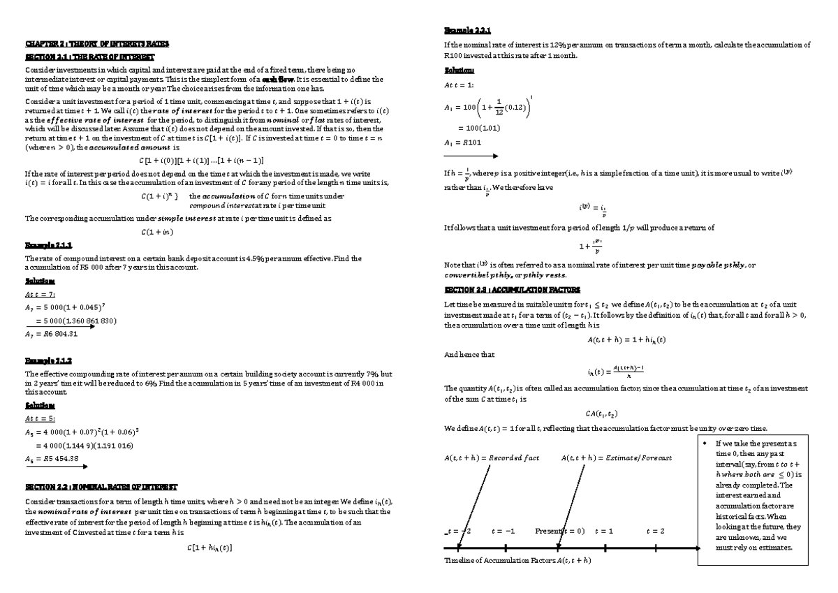 Finmath 2: Chapter 2 - Theory of Interest Rates and Accumulation - Studocu