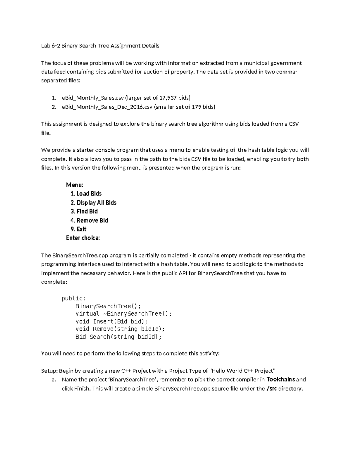 Lab 6-2: Binary Search Tree Assignment Summary and Instructions - Studocu